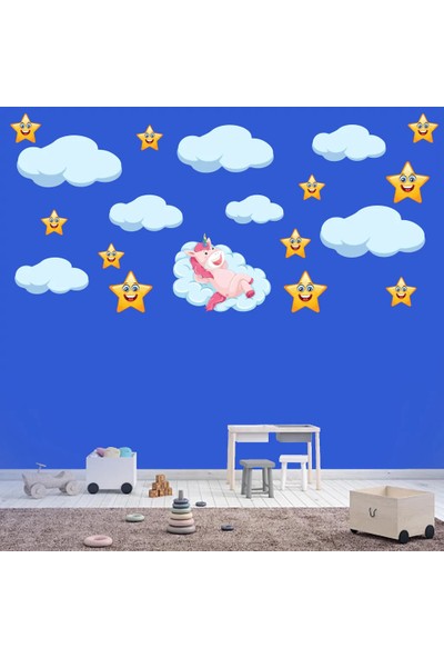 Kt Decoration Unicornlar Yıldız Bulut Set Bebek Çocuk Odası Duvar Sticker