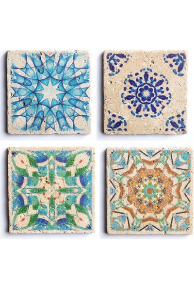 Vintage Art Company Doğal Taş Bardak Altlığı 4'lü Set