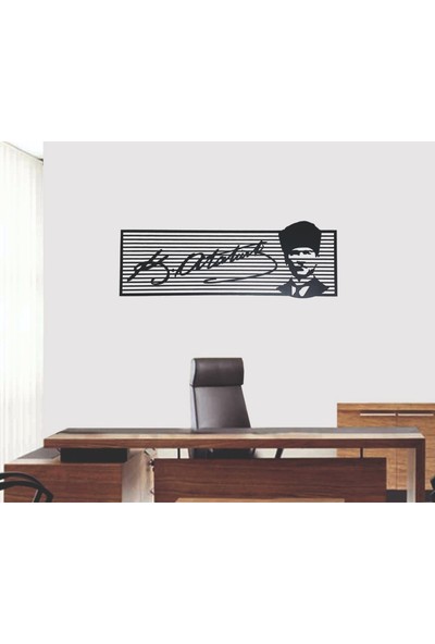 Kara Koç Ahşap Atatürk Portre Imza Dekoratif Lazer Kesim Tablo