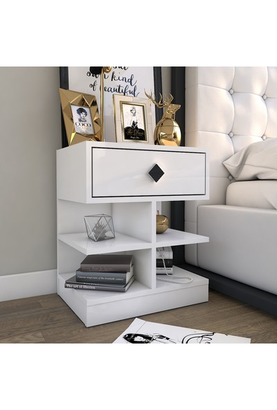 Tocco 1003 Asya Tek Çekmeceli Raflı Komidin Beyaz