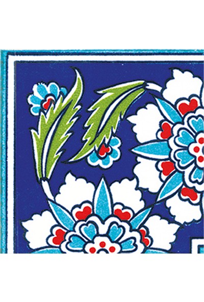 Armada Çini 10 x 10 cm Ksk-18 Osmanlı Yaprak Desenli Çini Bordür Köşesi