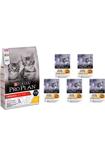 Proplan Kitten Junior Yavru Tavuklu Kedi Maması 3 kg + Proplan Kitten Yavru Yaş Kedi Maması 5 Adet Proplan Kitten Junior Yavru Tavuklu Kedi Maması 3 kg + Proplan Kitten Yavru Yaş Kedi Maması 5 Adet