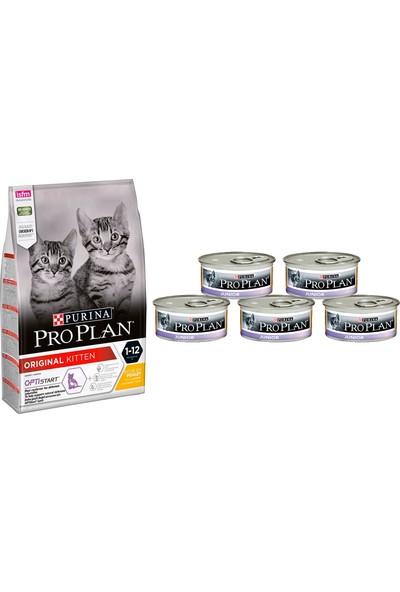 Proplan Kitten Junior Yavru Tavuklu Kedi Maması 3 kg + Proplan Yavru Konserve Kedi Maması 5 Adet Proplan Kitten Junior Yavru Tavuklu Kedi Maması 3 kg + Proplan Yavru Konserve Kedi Maması 5 Adet