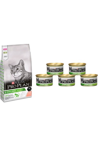 Proplan Sterilised Kısırlaştırılmış Somonlu Kedi Maması 3 kg + Proplan Sterilised Konserve 5 Adet Proplan Sterilised Kısırlaştırılmış Somonlu Kedi Maması 3 kg + Proplan Sterilised Konserve 5 Adet