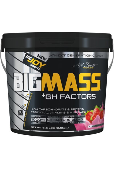 Bigjoy Sports Bigmass Mass Gainer Gh factors Karbonhidrat Protein Çilek Aroma 3000g Bigjoy Sports Bigmass Mass Gainer Gh factors Karbonhidrat Protein Çilek Aroma 3000g