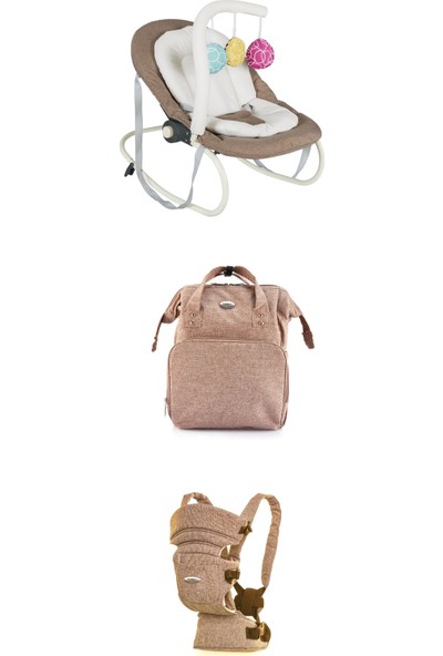 Tommybaby Premium 3'lü Set-Ana Kucağı-Çanta-Kanguru Kahverengi