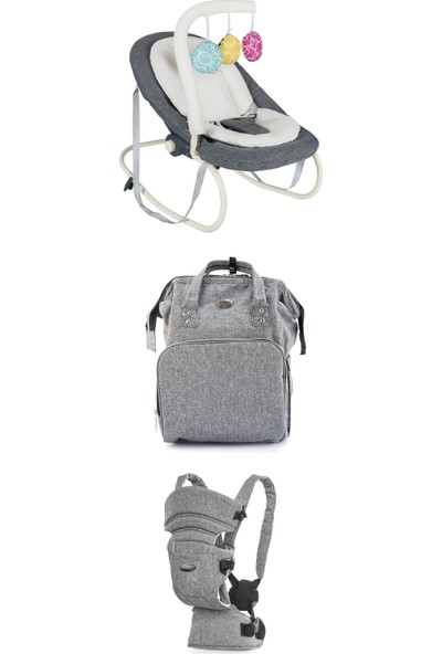 Tommybaby Premium 3'lü Set-Ana Kucağı-Çanta-Kanguru Füme