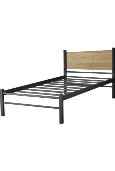 HouseLab Metal Karyola Ahşap Başlıklı Siyah HouseLab Metal Karyola Ahşap Başlıklı Siyah