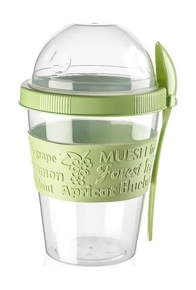 Titiz Yoğurt Kabı Kaşıklı ve Meyve Bölmeli Yeşil Titiz Yoğurt Kabı Kaşıklı ve Meyve Bölmeli Yeşil