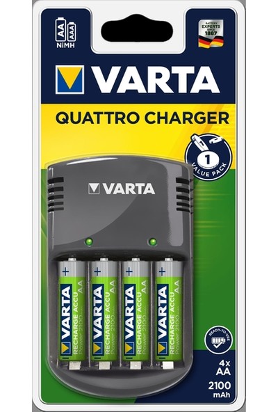Varta Quattro Şarj Cihazı + 4 Adet Aa Şarjlı Pil ( 2100 Mah ) Varta Quattro Şarj Cihazı + 4 Adet Aa Şarjlı Pil ( 2100 Mah )
