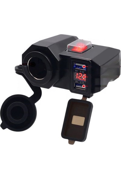 Knmaster Dijital Voltmetre Göstergeli Çakmaklık Çift Usb'li Motosiklet Şarj Soketi Knmaster Dijital Voltmetre Göstergeli Çakmaklık Çift Usb'li Motosiklet Şarj Soketi