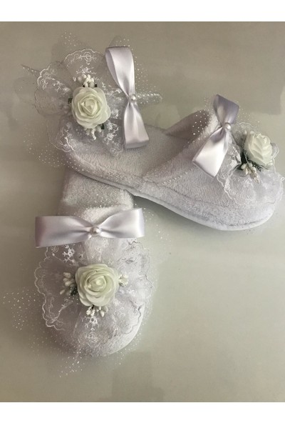 Akkuş Butik Lohusa Terliği ve Lohusa Tacı Kurdeleli