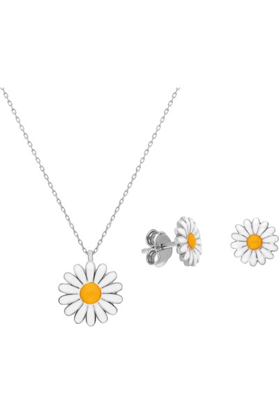 Chavin Mineli Papatya Gümüş Kadın Kolye Küpe Seti EE83BY