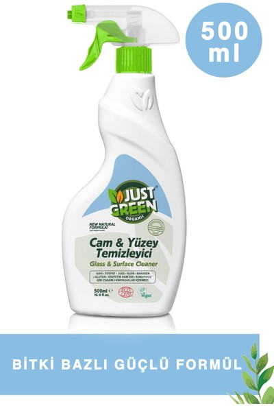 Just Green Organic Cam ve Yüzey Temizleyici 500 ml