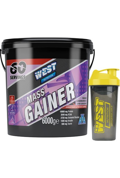 West Nutrition Mass Gainer Karbonhidrat Tozu 6000 Gr + Shaker West Nutrition Mass Gainer Karbonhidrat Tozu 6000 Gr + Shaker