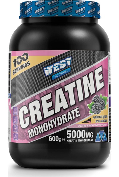 West Nutrition Kreatin Monohidrat Böğürtlen Aromalı 600 gr - 100 Servis West Nutrition Kreatin Monohidrat Böğürtlen Aromalı 600 gr - 100 Servis