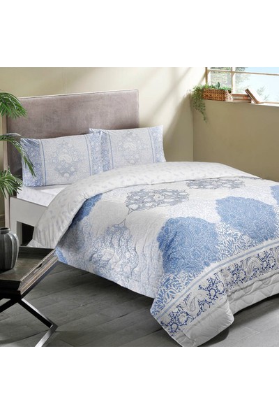 Taç Aryan Mavi Çift Kişilik Kapitoneli Complete Set