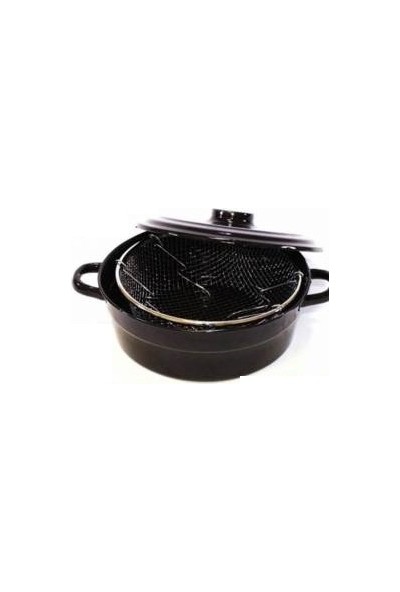 Krd Home Kızartma Tenceresi Emaye Kapaklı Cips Tenceresi 22 cm Telli