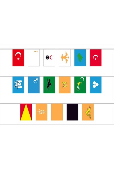 Gönder Bayrak Eski Türk Devletleri 17'li Ipe Dizili Bayrak Seti 50x75 cm Gönder Bayrak Eski Türk Devletleri 17'li Ipe Dizili Bayrak Seti 50x75 cm