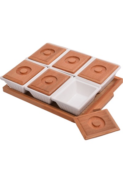 Wood Bambu Kapaklı 6 Lı Seramik Kahvaltılık