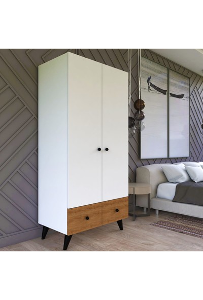 Tocco 1011 Öykü 2 Kapaklı 2 Çekmeceli Askılıklı Raflı Gardırop
