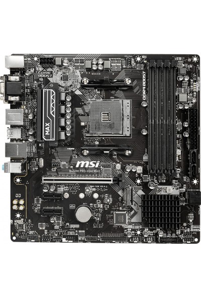 MSI B450M PRO-VDH MAX AM4 DDR4 3866(OC) 4xDIMM DVI HDMI VGA GLAN M.2 USB3.2 mATX Anakart