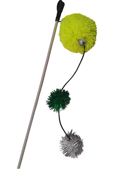 Pet Style Renkli Ponponlu Kedi Oyun Oltası 50 cm - 95 cm Sarı-Yeşil