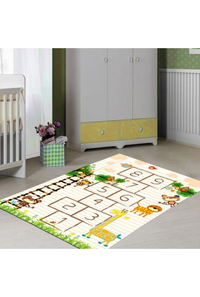 Resmiro Kaymaz Taban Yıkanabilir Seksek Desenli Dijital Baskılı Halı