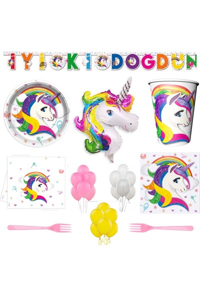 Gökçe Unicorn 16 Kişilik Doğum Günü Parti Seti