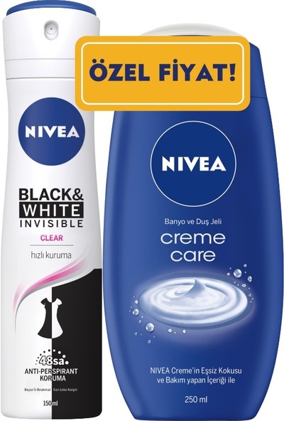 Nıvea Deodorant Invısıble B&W Clear Kadın Sprey 150 Ml + Nıvea Crème Care Kadın Duş Jeli 250Ml Set Nıvea Deodorant Invısıble B&W Clear Kadın Sprey 150 Ml + Nıvea Crème Care Kadın Duş Jeli 250Ml Set