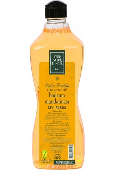 Doğal Zeytinyağlı Sıvı Sabun Bodrum Mandalinası 1,5 l Pet Şişe Doğal Zeytinyağlı Sıvı Sabun Bodrum Mandalinası 1,5 l Pet Şişe