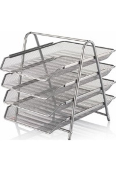 Rubenis Metal Evrak Rafı 4 Katlı Gümüş