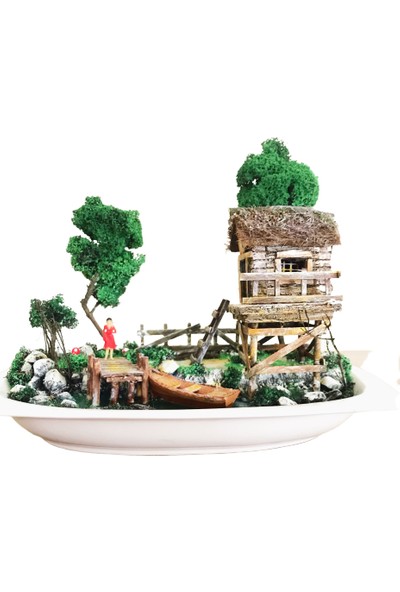 Teraryum Dizayn El Yapımı Balıkçı Kulübesi Minyatür Bahçe