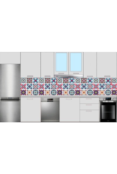 Renkli Duvarlar Mutfak Tezgah Arası Desen Türk Motifi Folyo Kaplama Renkli Duvarlar Mutfak Tezgah Arası Desen Türk Motifi Folyo Kaplama