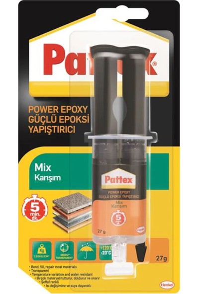 Pattex Power Epoxy Güçlü Yapıştırıcı Mix Karışım Şeffaf 27 gr Pattex Power Epoxy Güçlü Yapıştırıcı Mix Karışım Şeffaf 27 gr