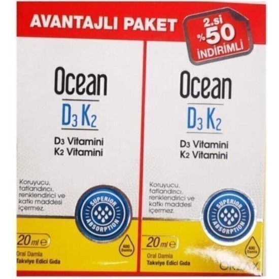 Ocean Ocean Vitamin D3k2 Damla 20 Ml 2'Li Paket Fiyatı