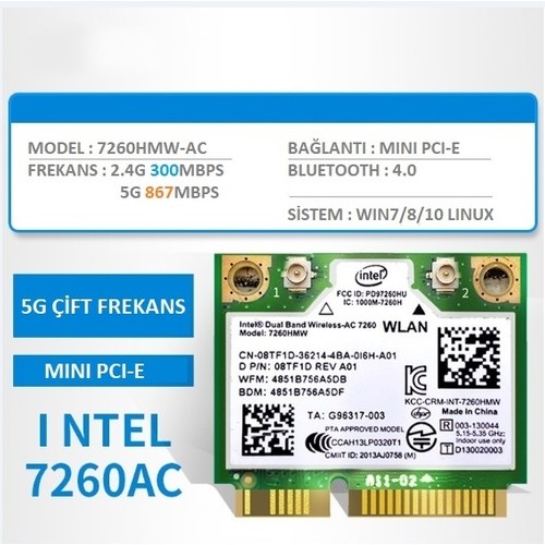 Intel Dual Band AC7260 Ac 7260HMW Wifi Bluetooth 4 0 Pcıe Fiyatı