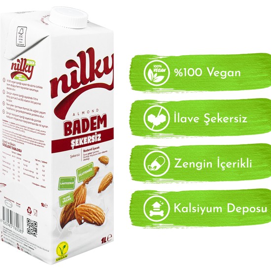Nilky Şekersiz Badem Sütü Glütensiz Bitkisel Bazlı Laktosuz Fiyatı