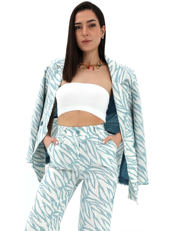 Lestr Moda Zebra Desen Oversize Keten Ceket - Mavi Fiyatı