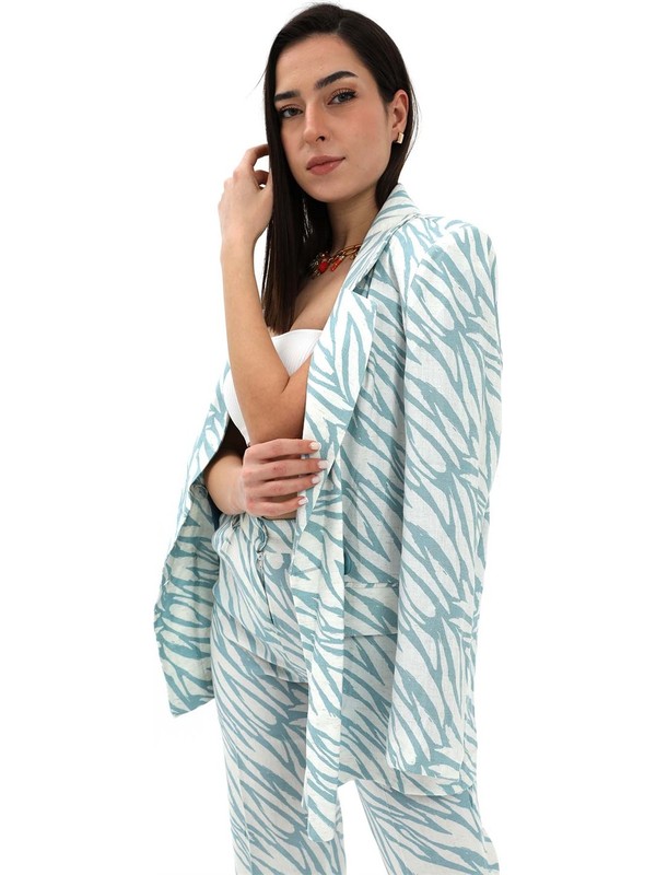 Lestr Moda Zebra Desen Oversize Keten Ceket - Mavi Fiyatı