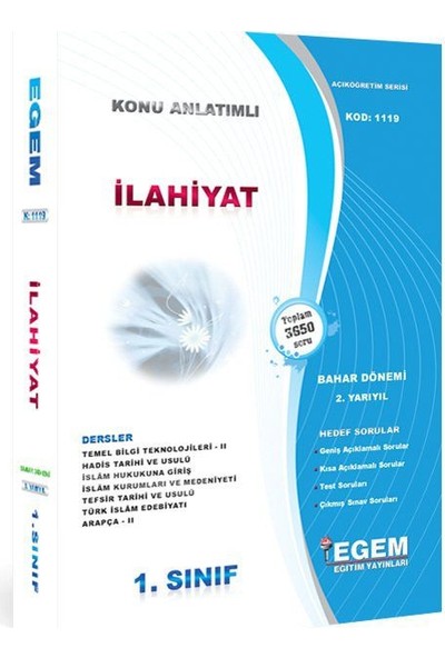 Egem Yayınları Ilahiyat 1. Sınıf 2. Yarıyıl Bahar Dönemi Konu Anlatımlı Soru Bankası