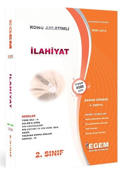 Egem Yayınları İlahiyat 2. Sınıf 4 Yarıyıl Bahar Dönemi Konu Anlatımlı Soru Bankası