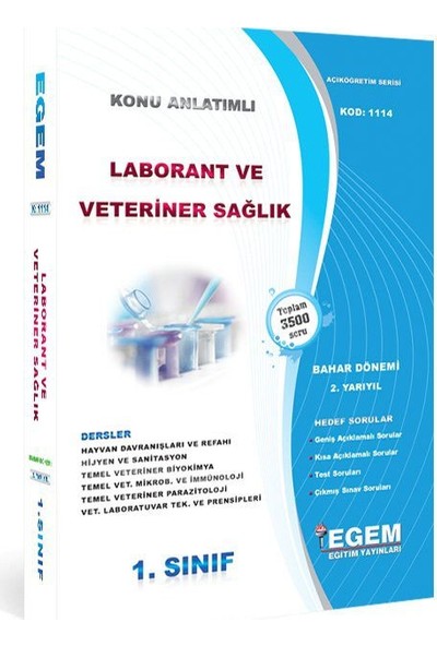 Egem Yayınları AÖF Laborant Ve Veteriner Sağlık 1. Sınıf 2. Yarıyıl Bahar Dönemi Konu Anlatımlı Soru Bankası