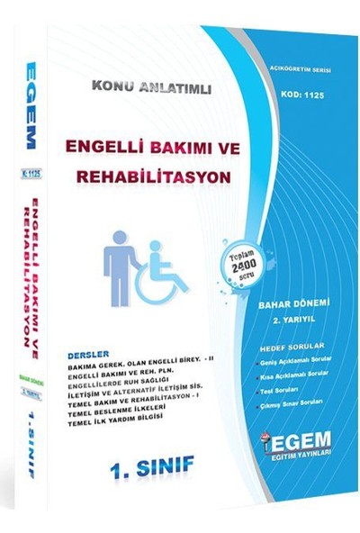 Egem Yayınları AÖF Engelli Bakımı Ve Rehabilitasyon 1.Sınıf 2. Yarıyıl Bahar Dönemi Konu Anlatımlı Soru Bankası
