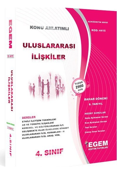 Egem Yayınları AÖF Uluslararası İlişkiler Bölümü 4 Sınıf 8 Yarıyıl Bahar Dönemi Konu Anlatımlı Soru Bankası Güncel