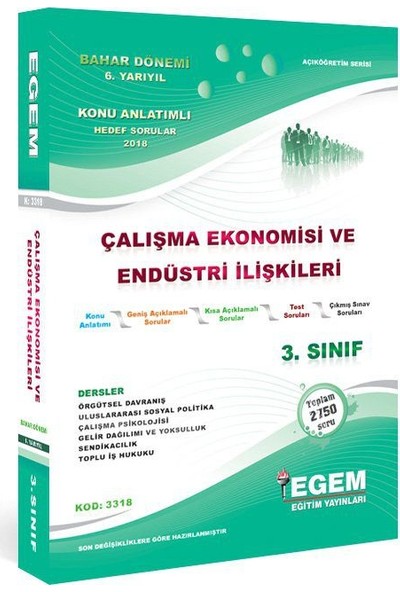 Egem Yayınları AÖF Çalışma Ekonomisi 3 Sınıf 6 Yarıyıl Bahar Dönemi Konu Anlatımlı Soru Bankası Güncel