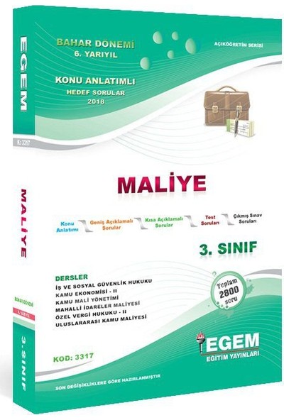 Egem Yayınları AÖF Maliye Bölümü 3 Sınıf 6 Yarıyıl Bahar Dönemi Konu Anlatımlı Soru Bankası Güncel Egem Yayınları AÖF Maliye Bölümü 3 Sınıf 6 Yarıyıl Bahar Dönemi Konu Anlatımlı Soru Bankası Güncel