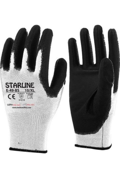 Starline E-49BS-10 Poliüretan Eldiven No: 10 - XL Beyaz - Siyah