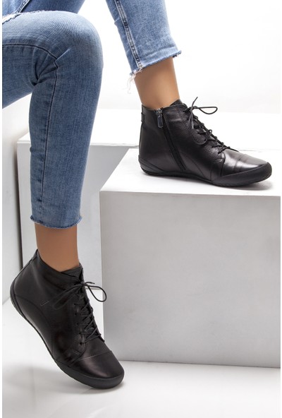 Tarçın Deri Siyah Kadın Günlük Ayakkabı TRC49-B503