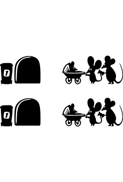 Melek Pazarı Fare Ailesi Duvar Sticker 2 Adet